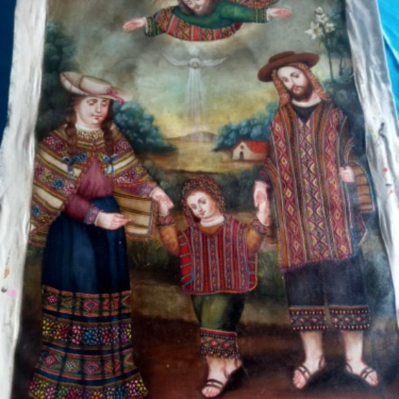Art | Peruvian Painting Oil On Canvas Andean Community Holy Family ...